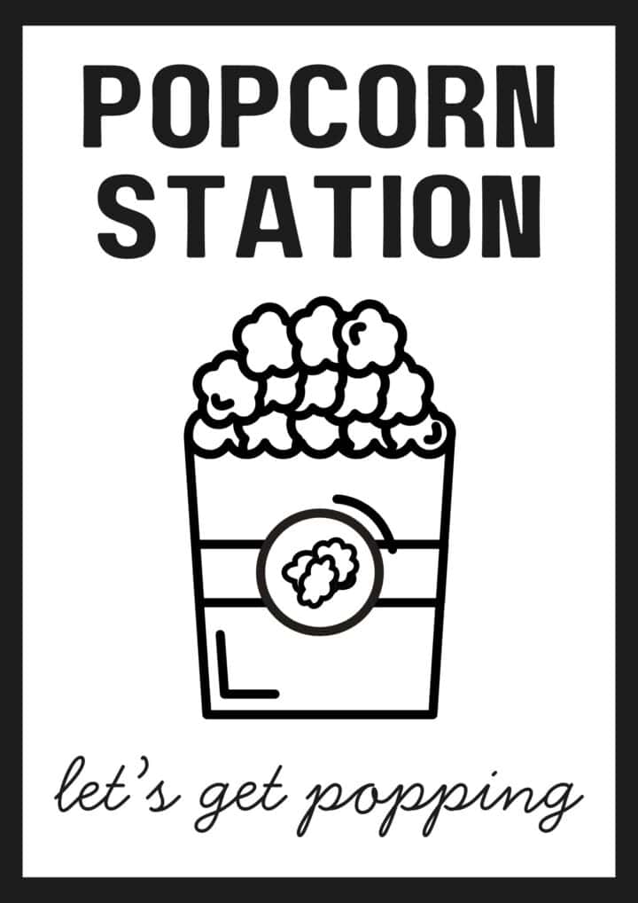 Free Printable Popcorn Sign (11 Designs) | The Pink Craft Box