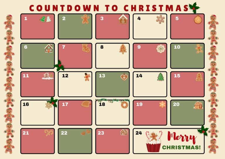 Printable Christmas Calendar (15 Free Templates) | The Pink Craft Box