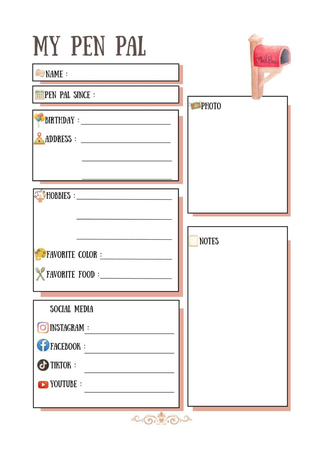 Pen Pal Tracker Printable (3 Free Templates Bundle) | The Pink Craft Box