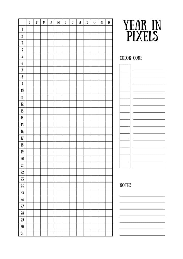Year In Pixels Printable Templates (Free Yearly Tracker) | The Pink ...