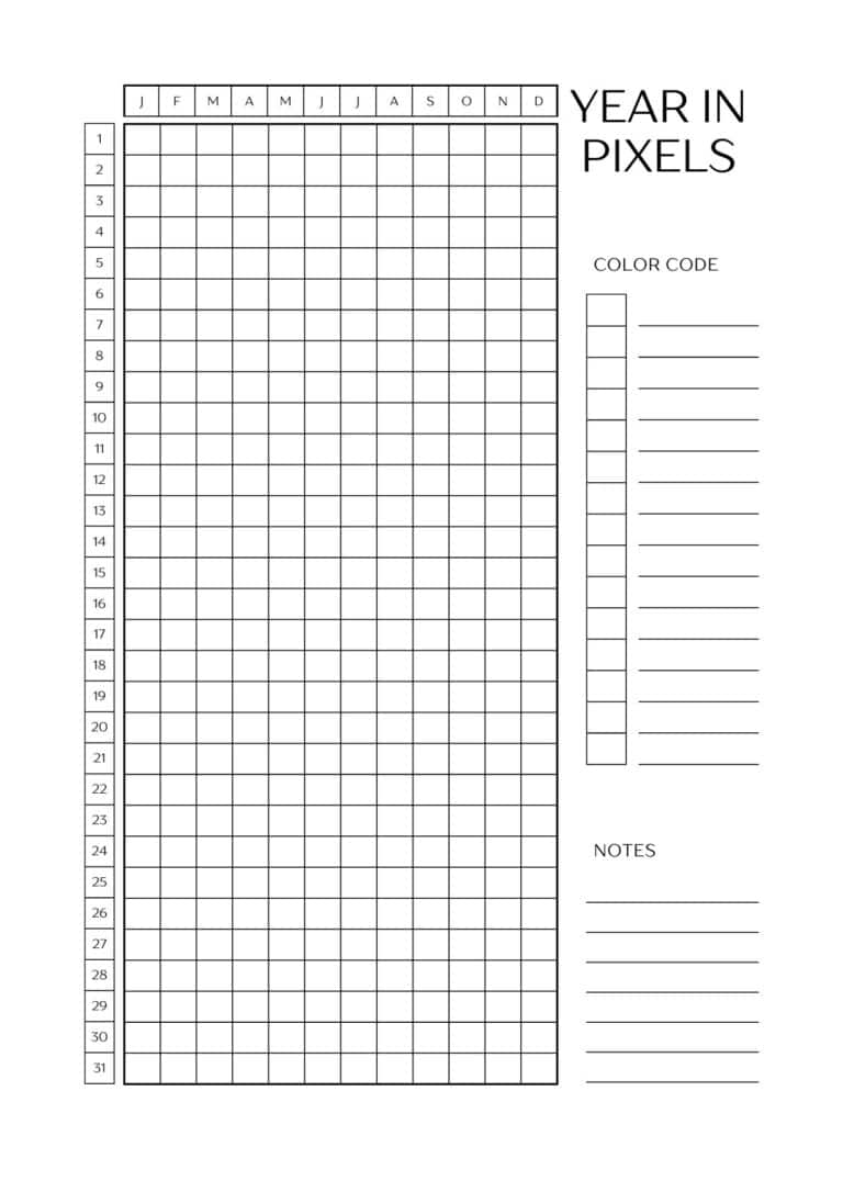 Year In Pixels Printable Templates (Free Yearly Tracker) | The Pink ...