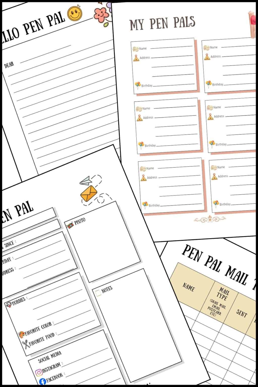 Pen Pal Tracker Printable (3 Free Templates Bundle) | The Pink Craft Box
