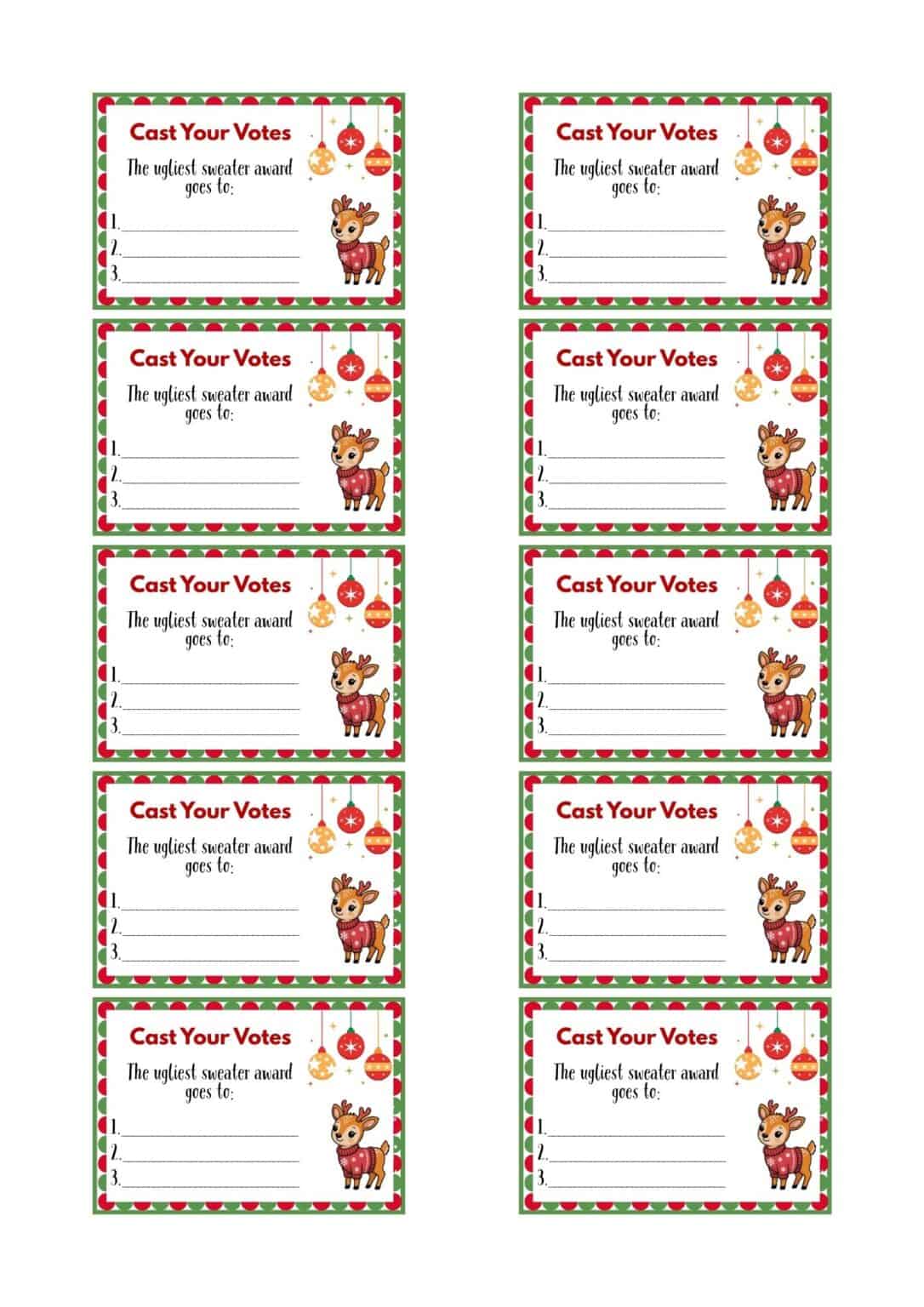 Ugly Christmas Sweater Voting Ballots Free Printable | The Pink Craft Box