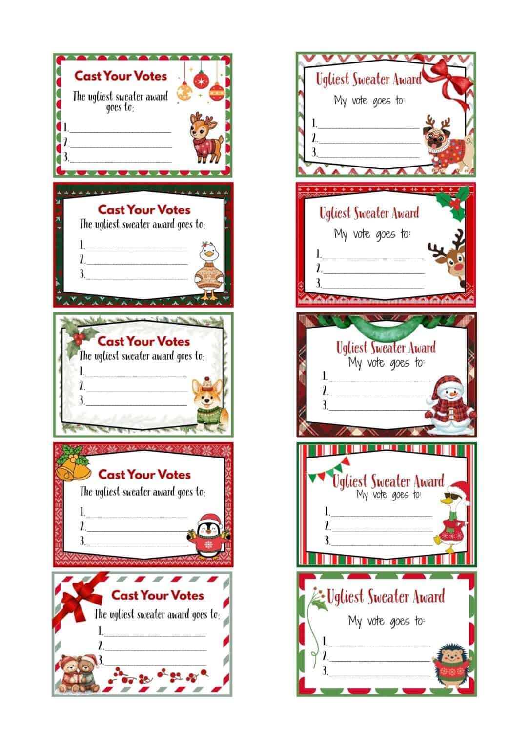 Ugly Christmas Sweater Voting Ballots Free Printable | The Pink Craft Box