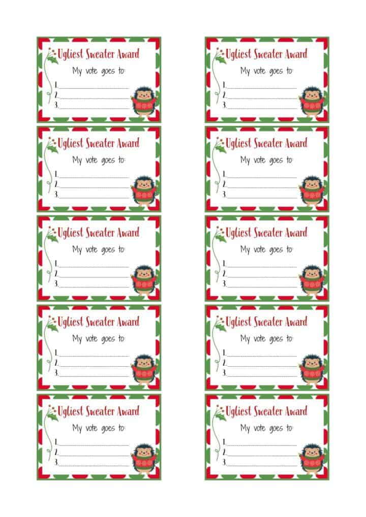 Ugly Christmas Sweater Voting Ballots Free Printable | The Pink Craft Box