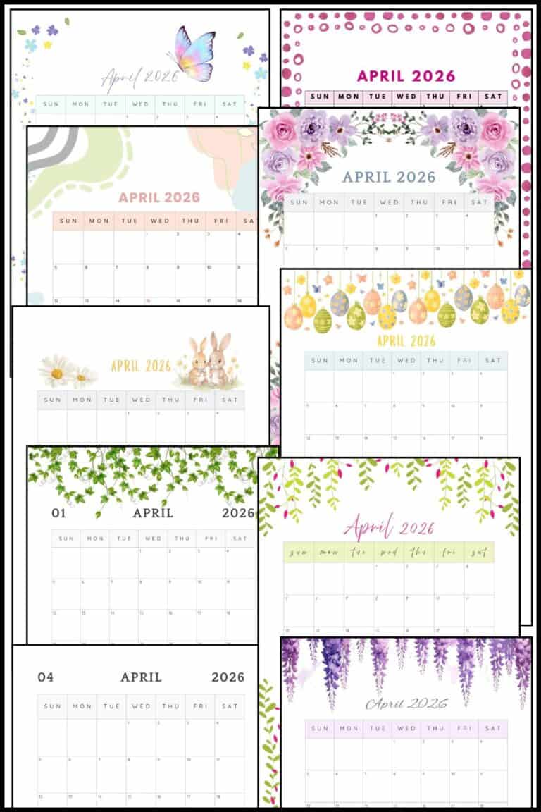 April 2026 Printable Calendar (Free PDF Downloads) | The Pink Craft Box