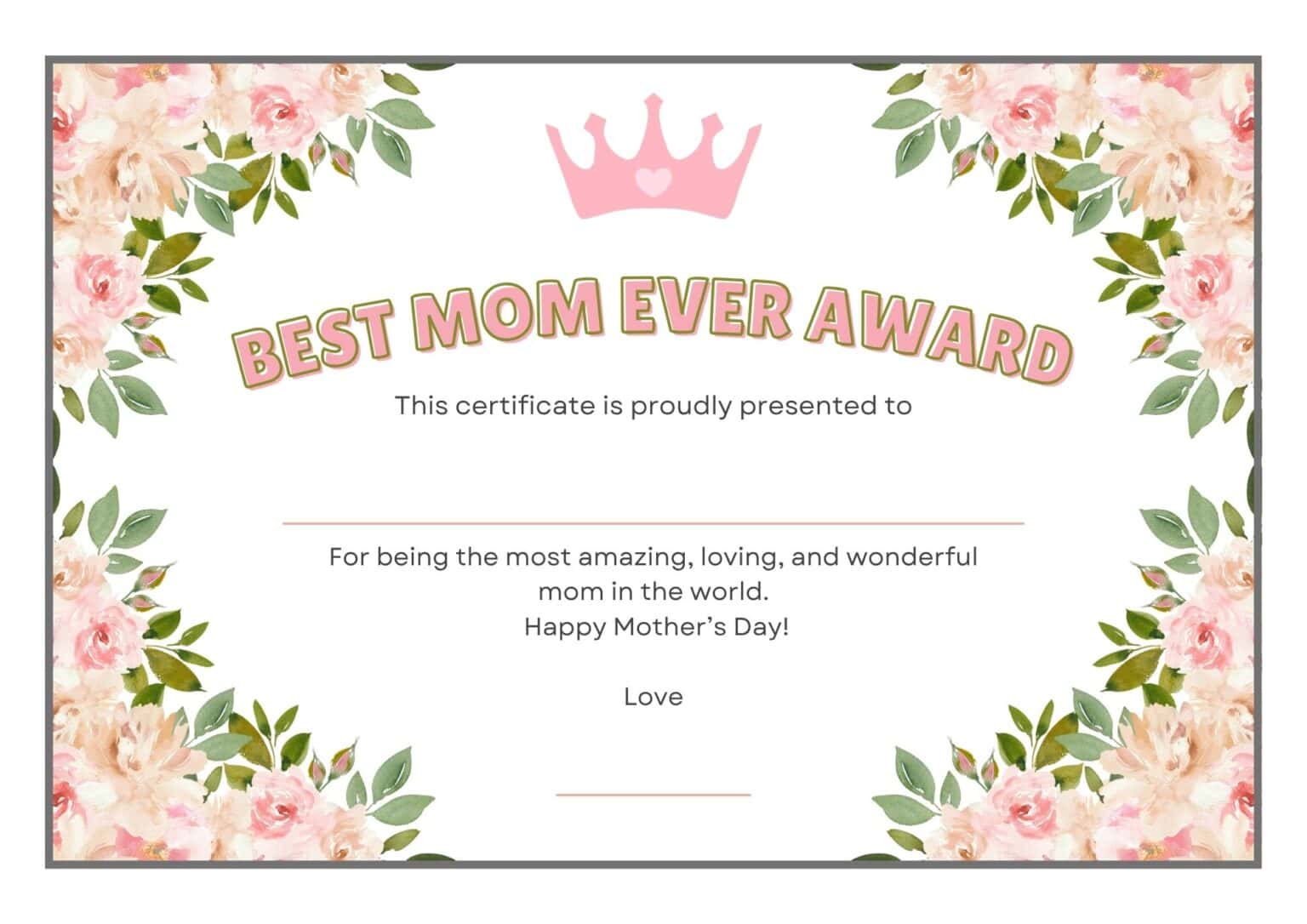 Mother's Day Certificates Free Printable (10 Fun Templates) | The Pink ...